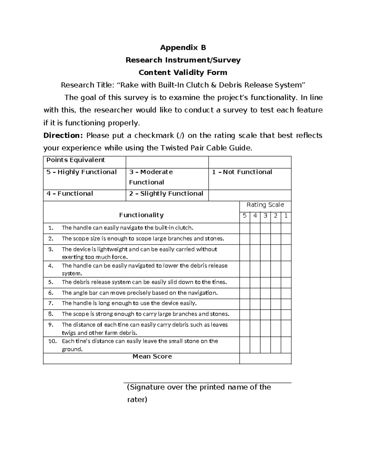 Questionnaire - Appendix B Research Instrument/Survey Content Validity ...