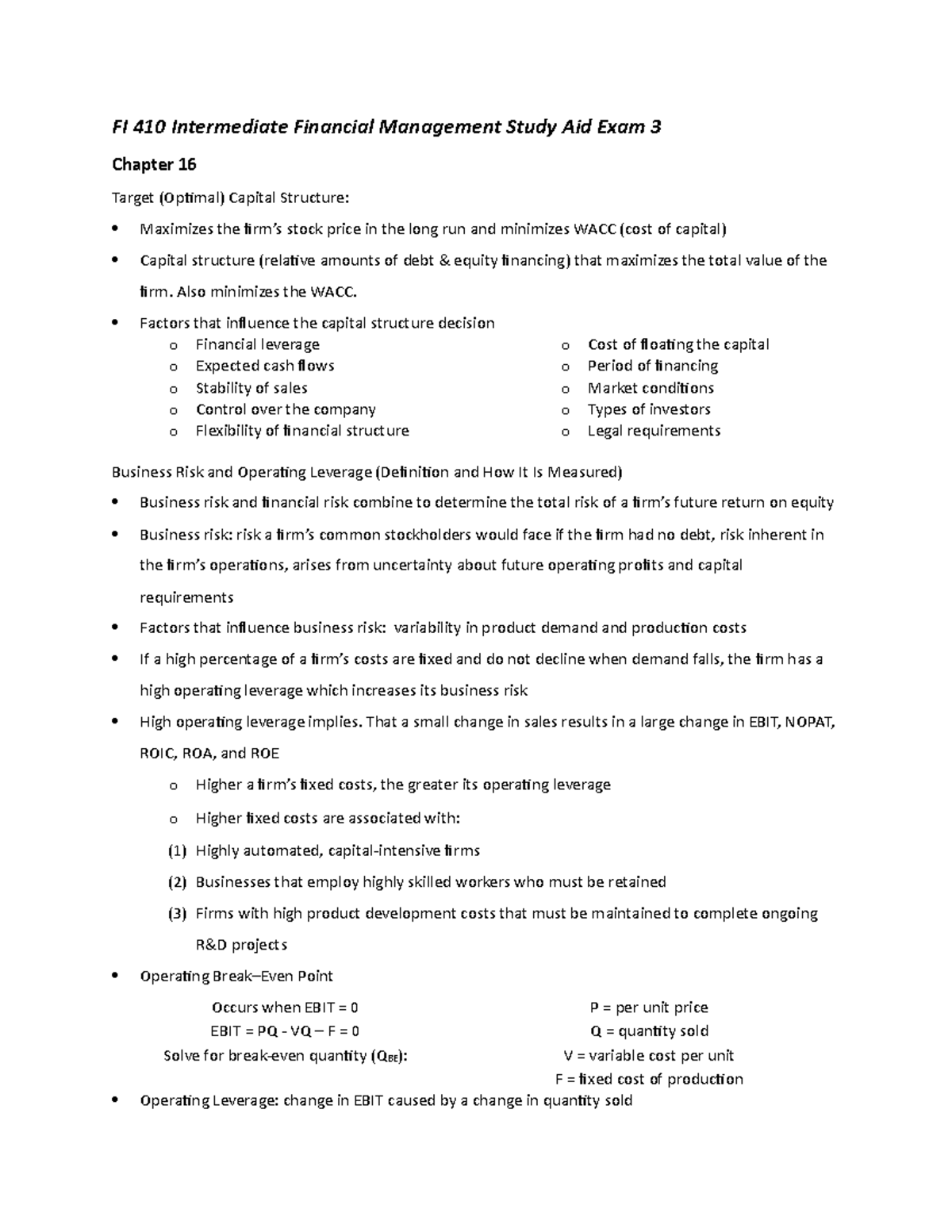 FI410 Ch 16 Study Guide - Chapter 16 - FI 410 Intermediate Financial ...