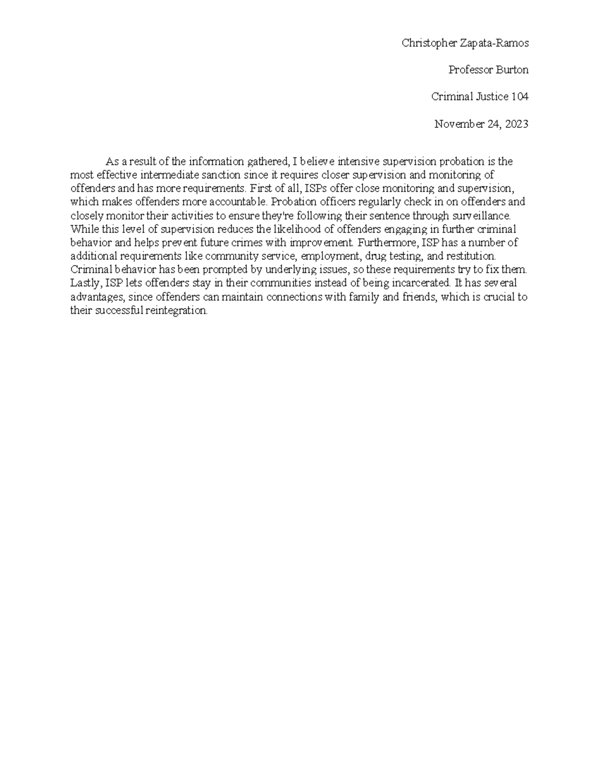 Week 13 Private Essay (Chapter 12) - Christopher Zapata-Ramos Professor ...