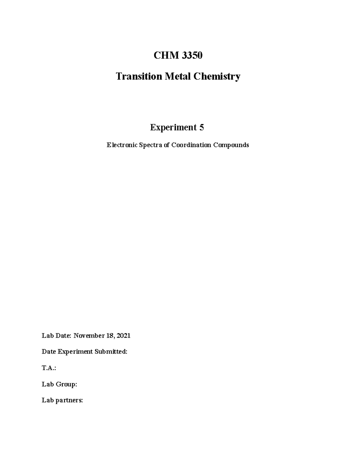 Electronic Spectra of Coordination Compounds Lab - Studocu