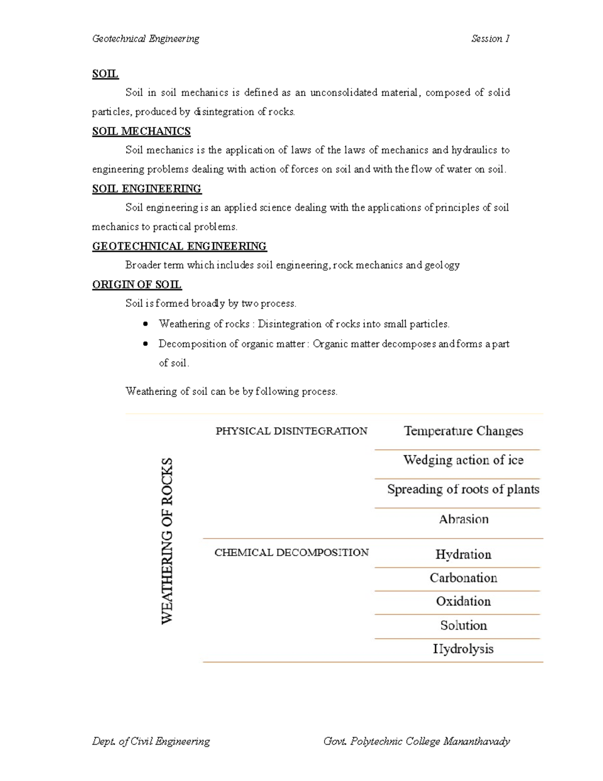 GE M1 N1 - Geotechnology lecture notes - SOIL Soil in soil mechanics is ...
