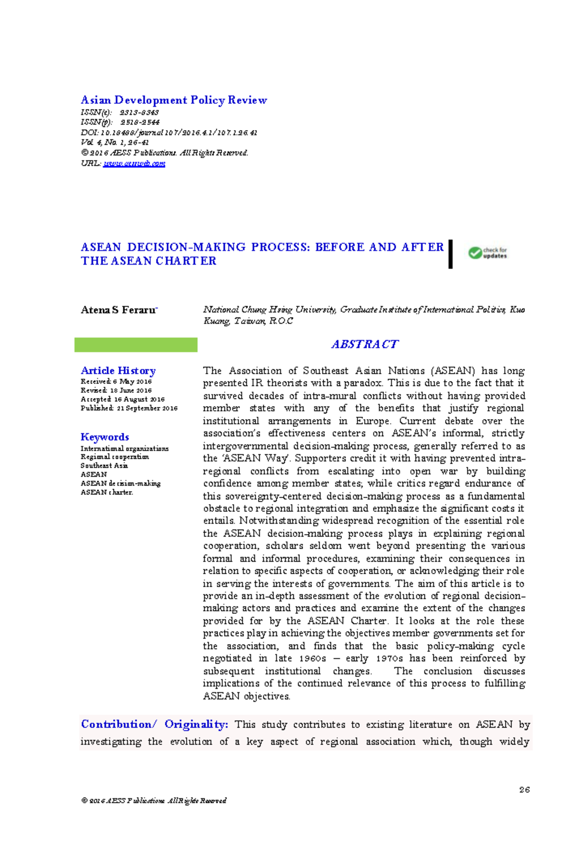 ADPR 2016 4(1) 26 41 - ddddddddddddd - 26 ASEAN DECISION-MAKING PROCESS ...