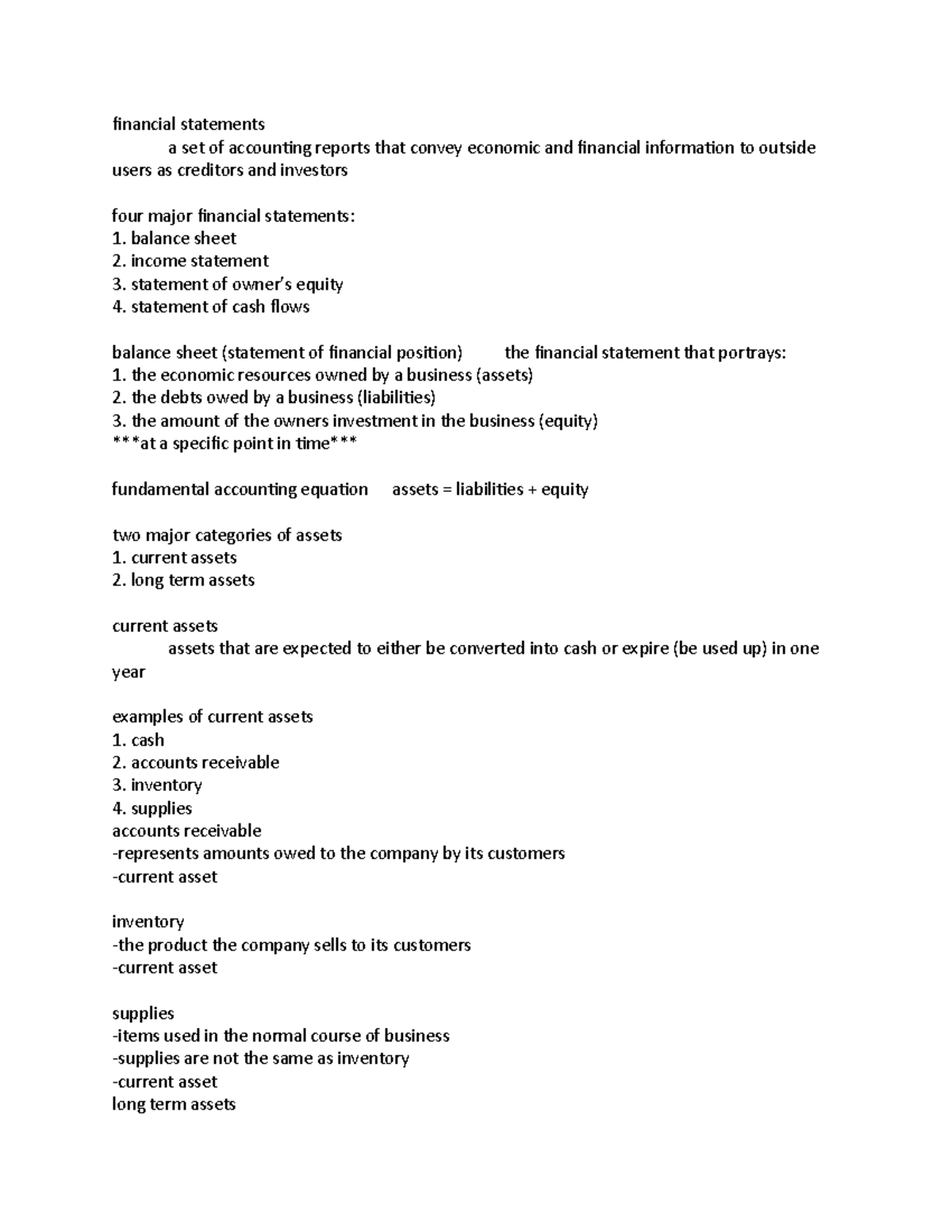 Accounting final cheat sheet - financial statements a set of accounting ...