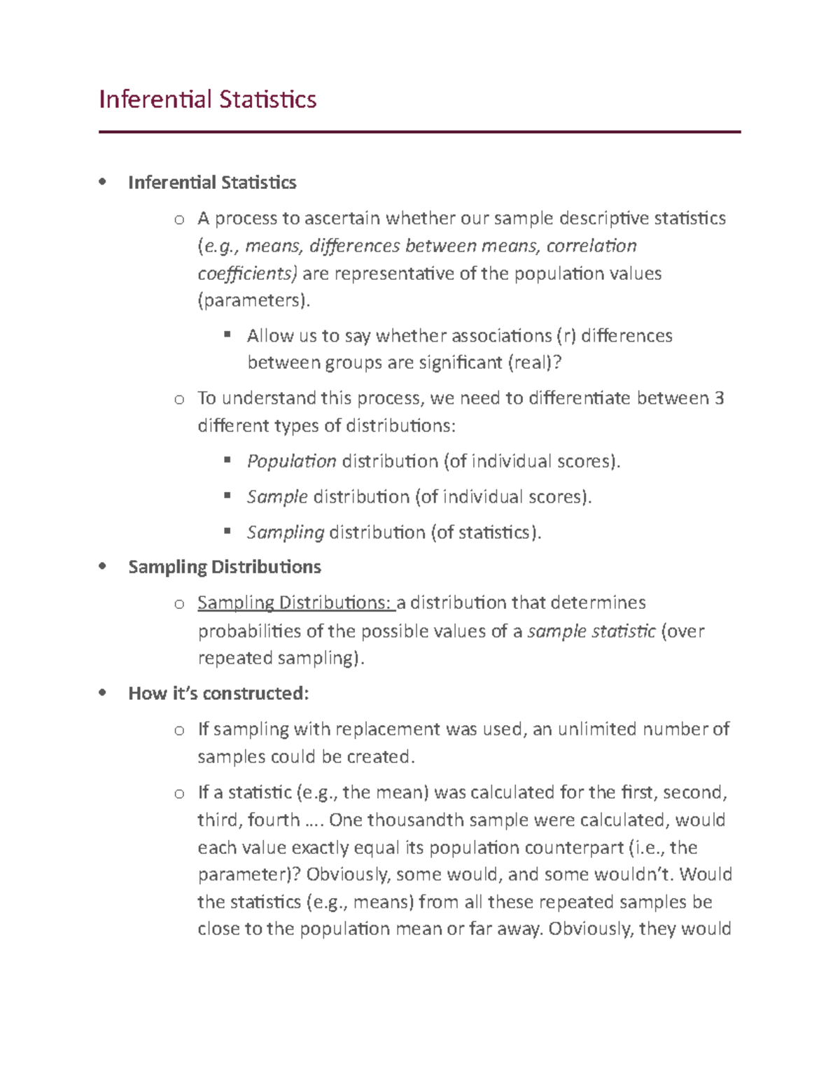 Inferential Statistics - , means, differences between means ...