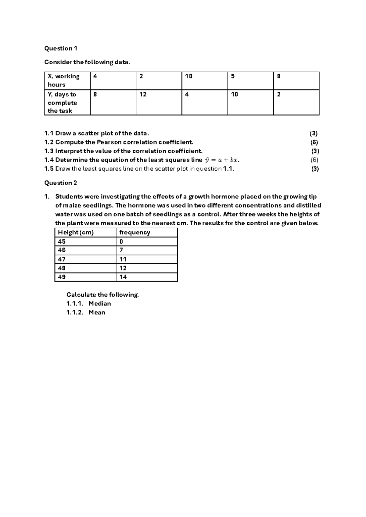 Question 1 practice questions - Question 1 Consider the following data ...