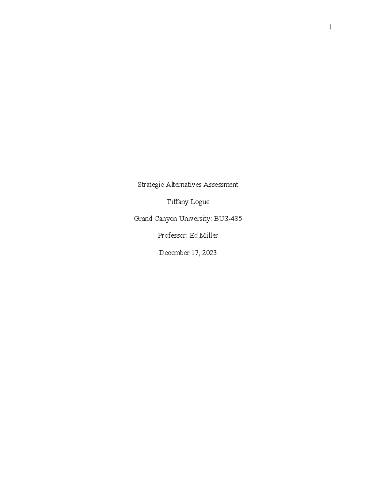 Strategic Alternatives Assessment - Strategic Alternatives Assessment ...