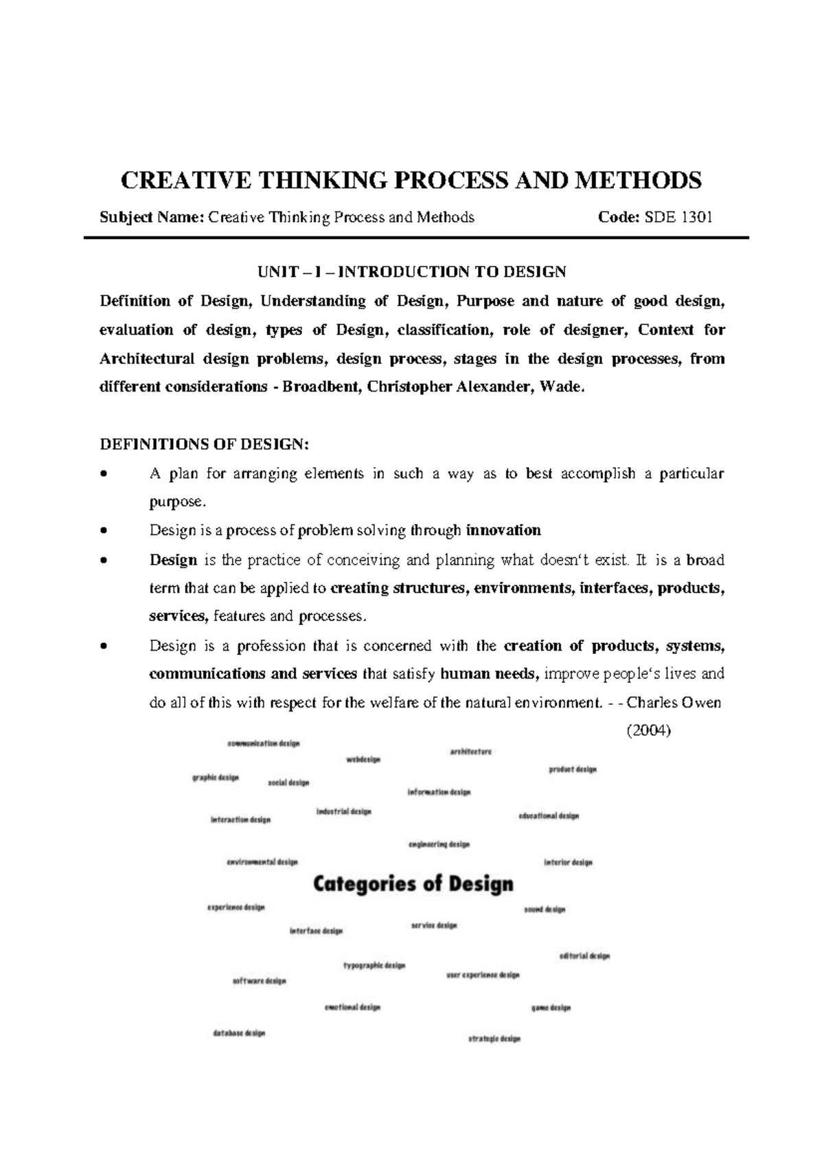Creative Thinking Process AND Methods - DEFINITIONS OF DESIGN: A plan ...