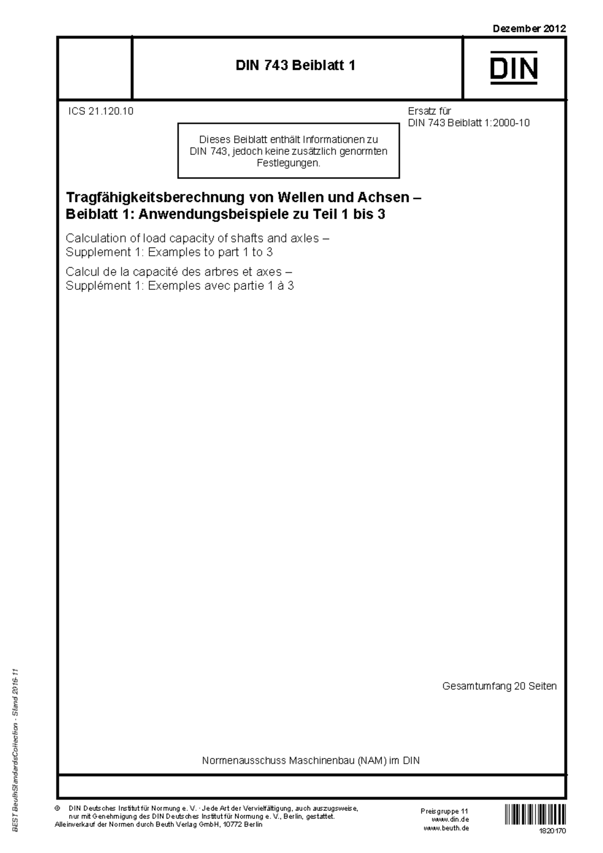 DIN 743 Beiblatt 1 - DIN - - Studocu