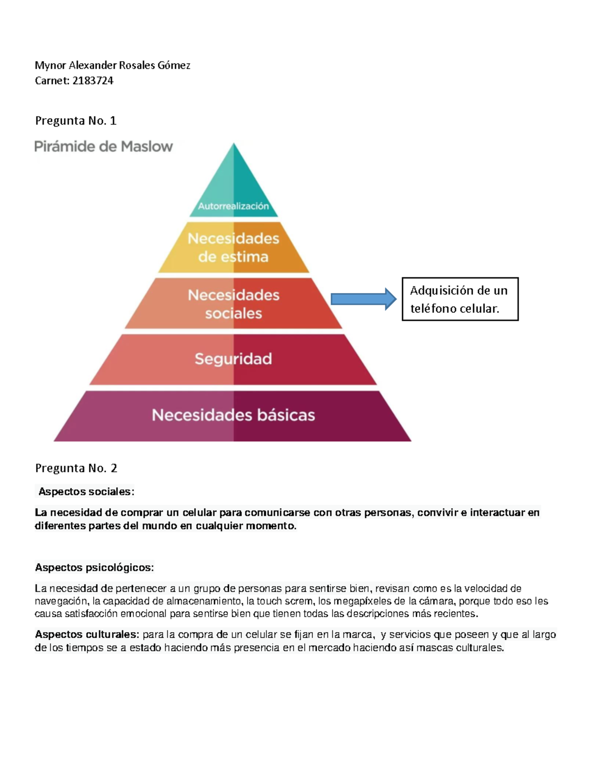 Maslow - Mynor Alexander Rosales Gómez Carnet: 2183724 Pregunta No. 1 Pregunta No. 2 Aspectos ...