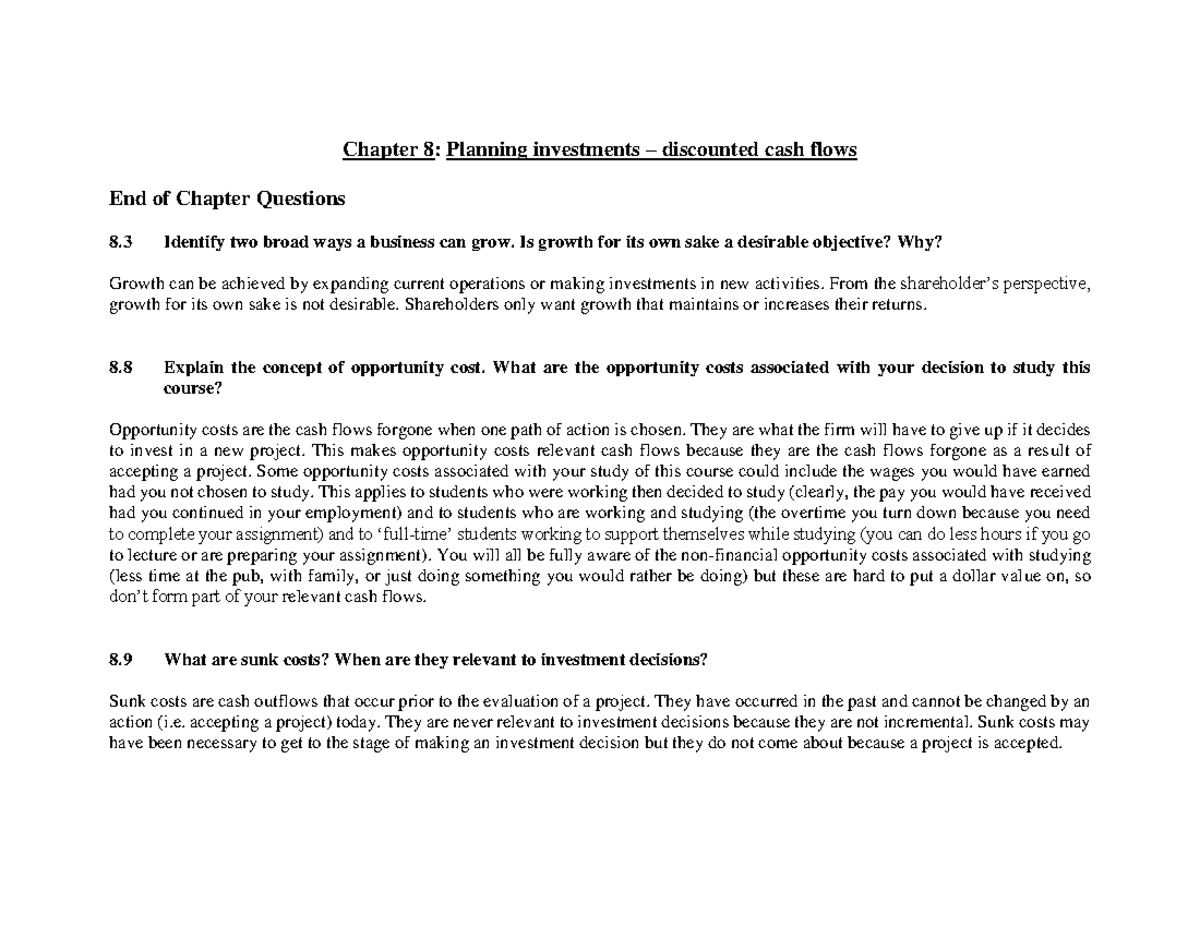 Tute solution Chp 08 - Chapter 8: Planning investments – discounted cash flows End of Chapter ...