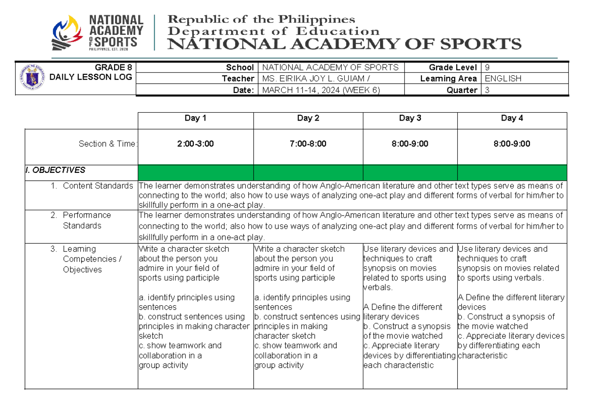DLL ENG9 3RD QRT 6WK - education - GRADE 8 DAILY LESSON LOG School ...