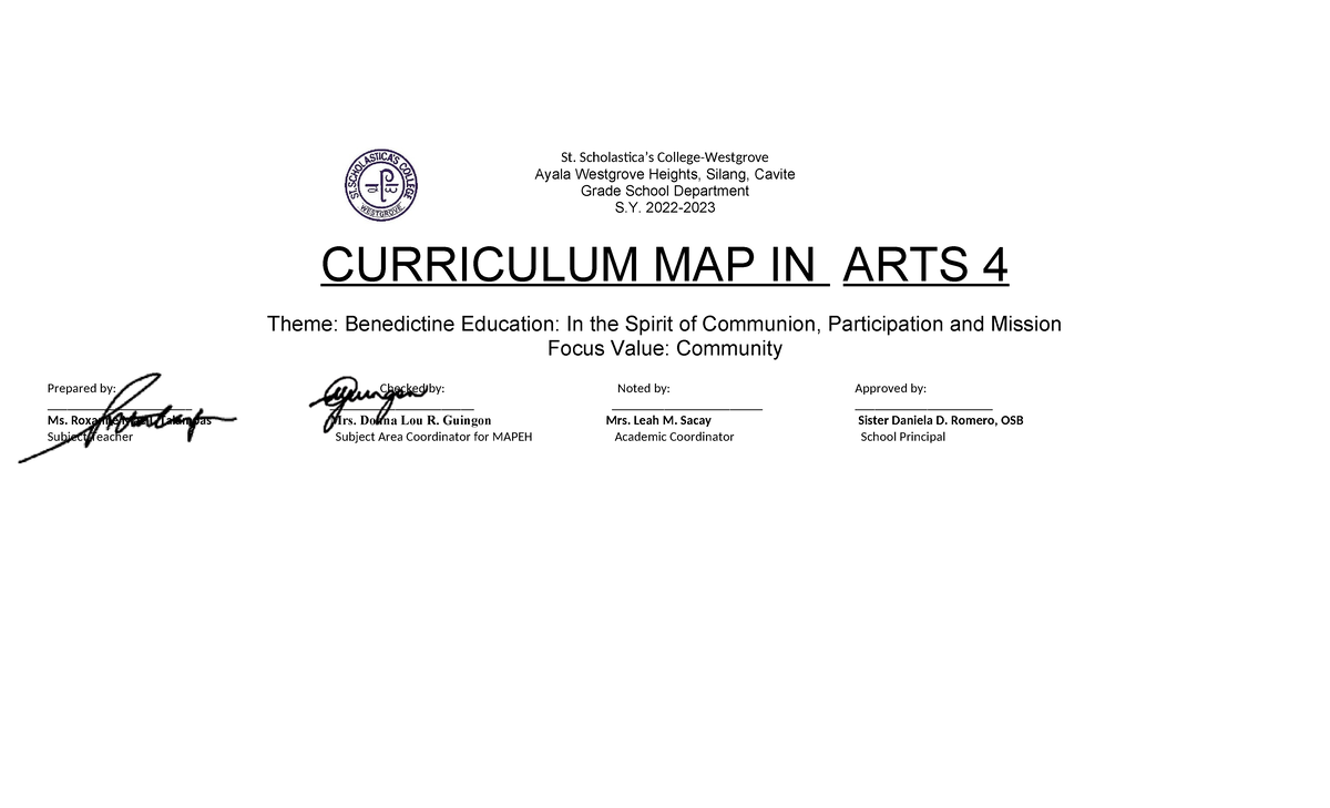 ARTS4 Scopeandsequence CM22-23 - St. Scholastica’s College-Westgrove ...