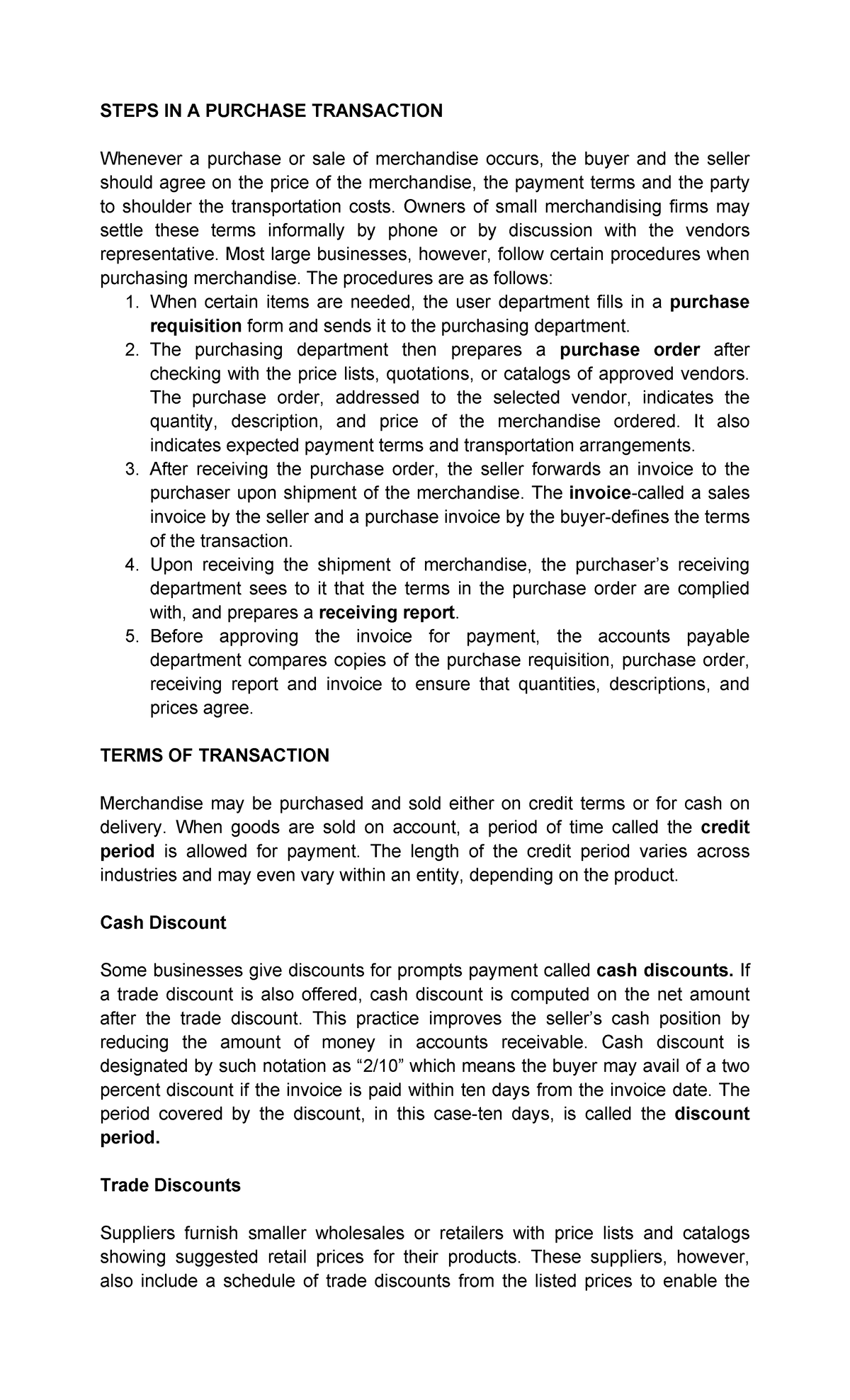 Steps IN A Purchase Transaction - STEPS IN A PURCHASE TRANSACTION ...