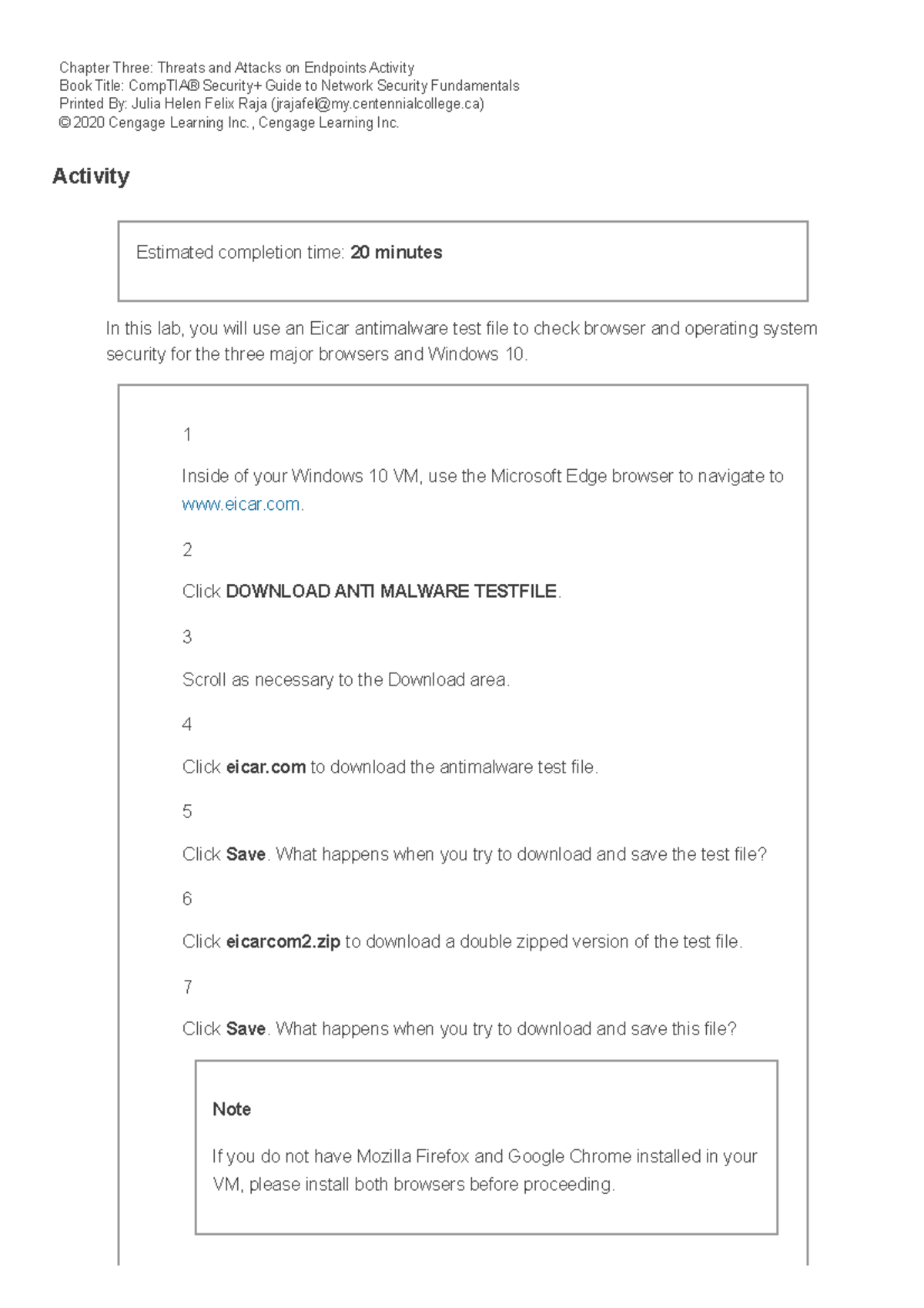 Cengage Lab 3.a - Chapter Three: Threats and Attacks on Endpoints ...