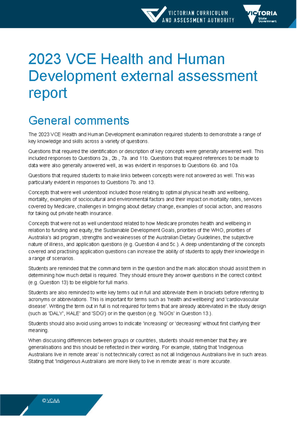 2023-HHD-report - book - 2023 VCE Health and Human Development external assessment report ...