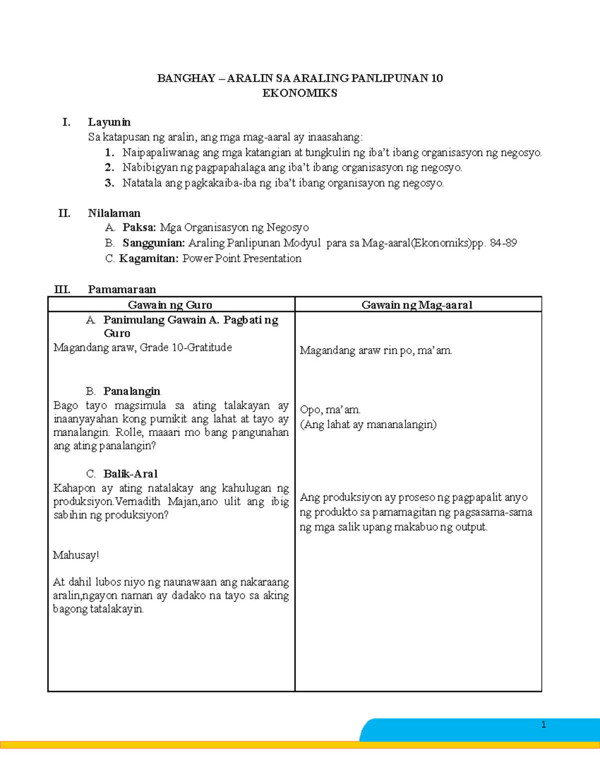 Zyreen Arn LP and TOS - Lesson Plan and Table of Specification in ...