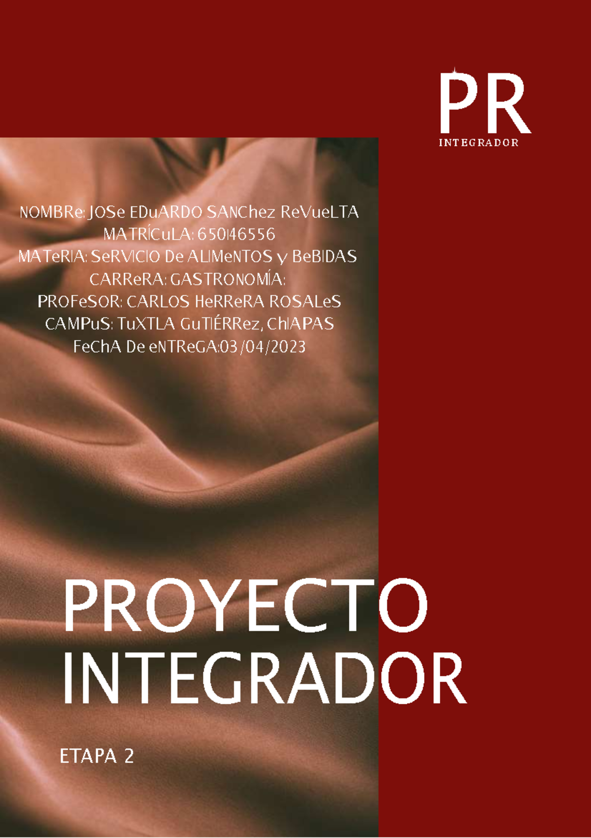 A3 EJRS - Proyecto integrador etapa 2 - PR I N T E G R A D O R N OM BR e: J OSe E DuAR DO SAN C ...