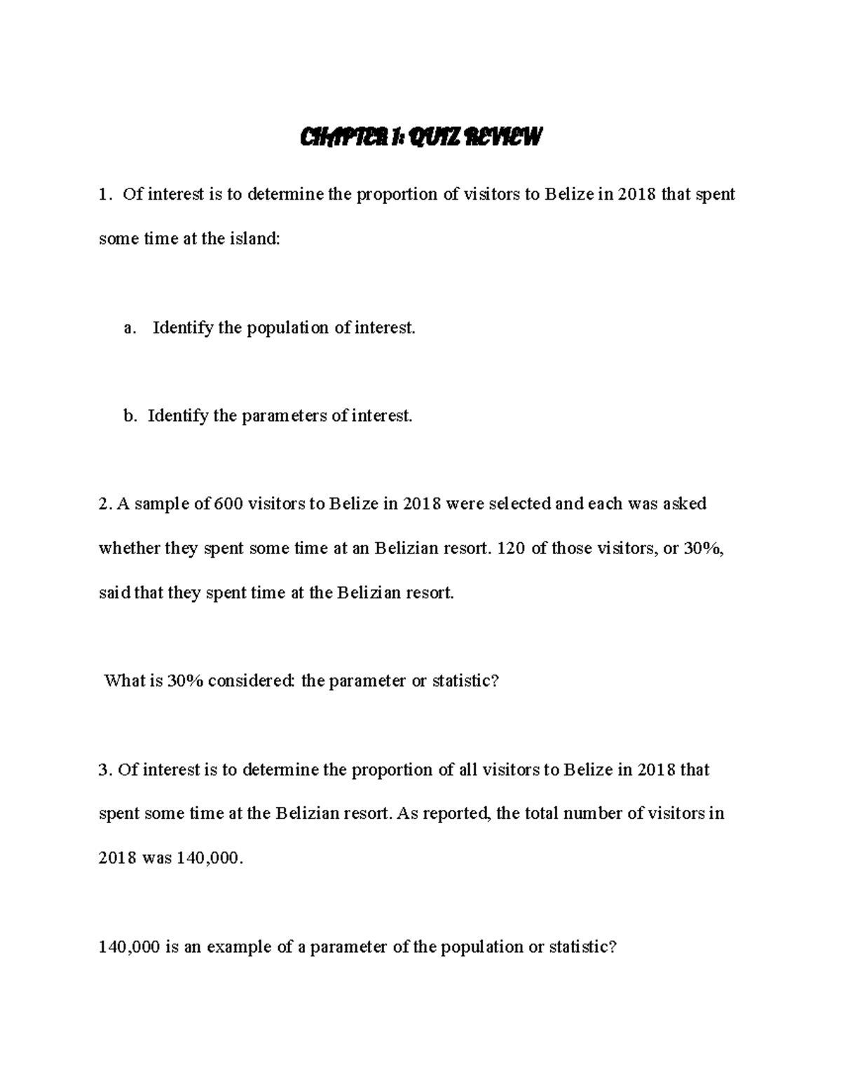 Basic Statistics (210) Chapter 1 Quiz Prep - CHAPTER 1: QUIZ REVIEW Of ...