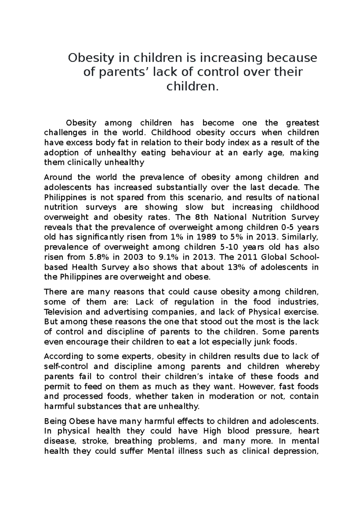 Pcom - Positon paper - Position papre - Obesity in children is ...