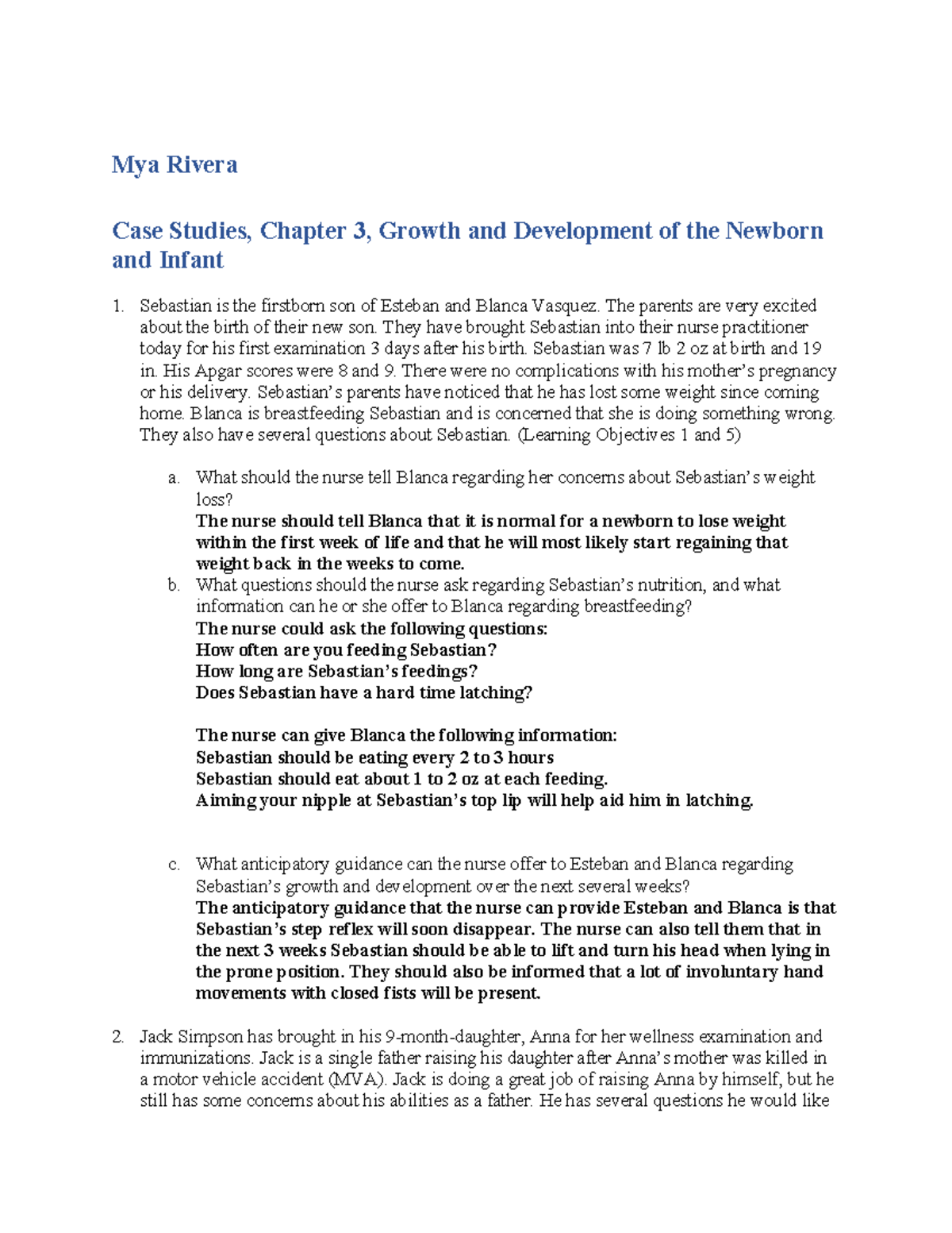 Assignment 2 Chapter 3 - Mya Rivera Case Studies, Chapter 3, Growth and Development of the ...