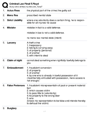 Crim Law Slide Outline - Chapter 2: Attempt in Criminal Law Acts and ...