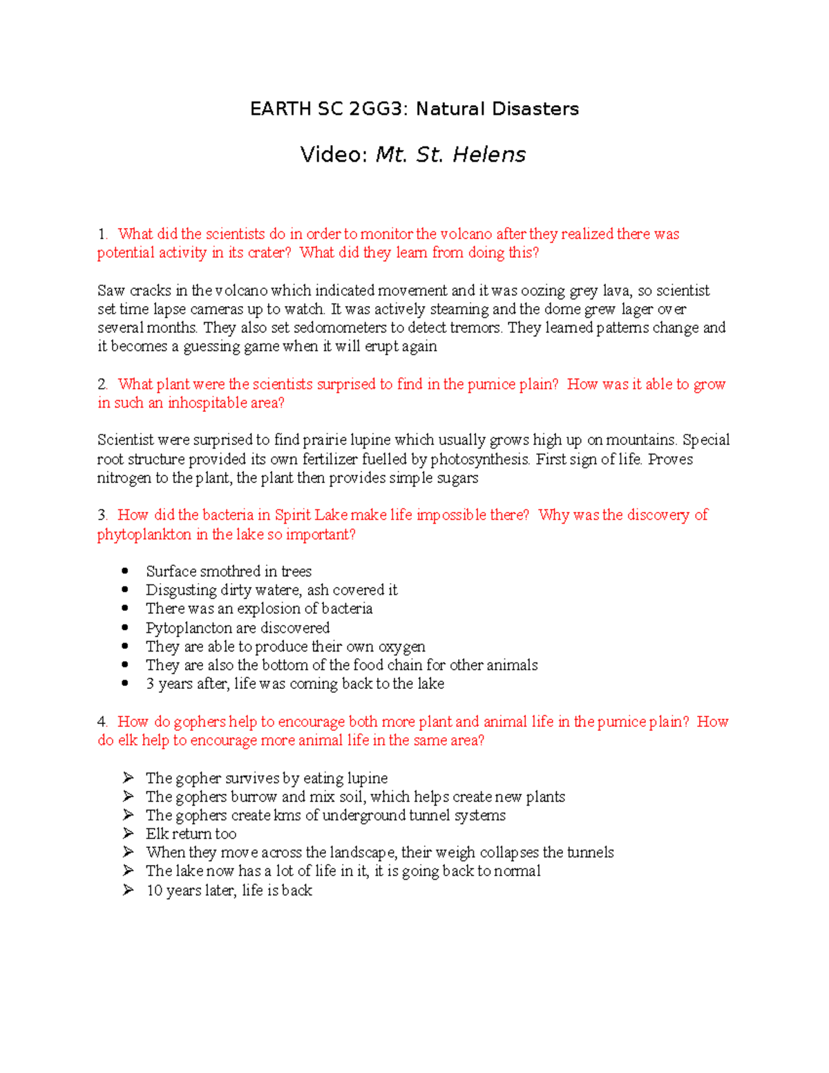 Video Questions - Mt. St. Helens - EARTH SC 2GG3: Natural Disasters ...
