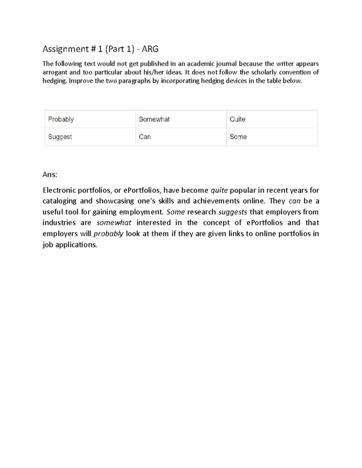 Assignment 1 Part 1 Arg Assignment 1 Part 1 Arg The Following Text Would Not Get