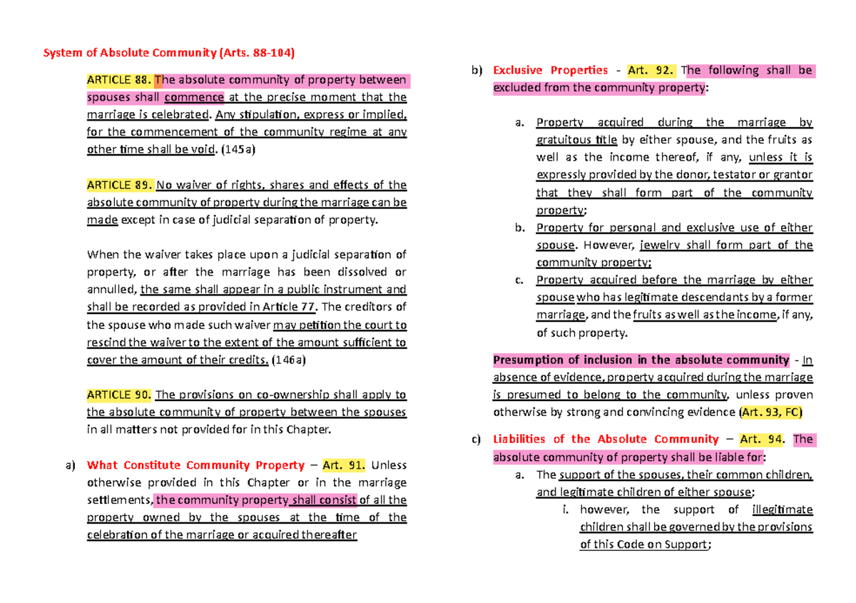 Concepts - PFR (ACP and CPG) - System of Absolute Community (Arts. 88 ...