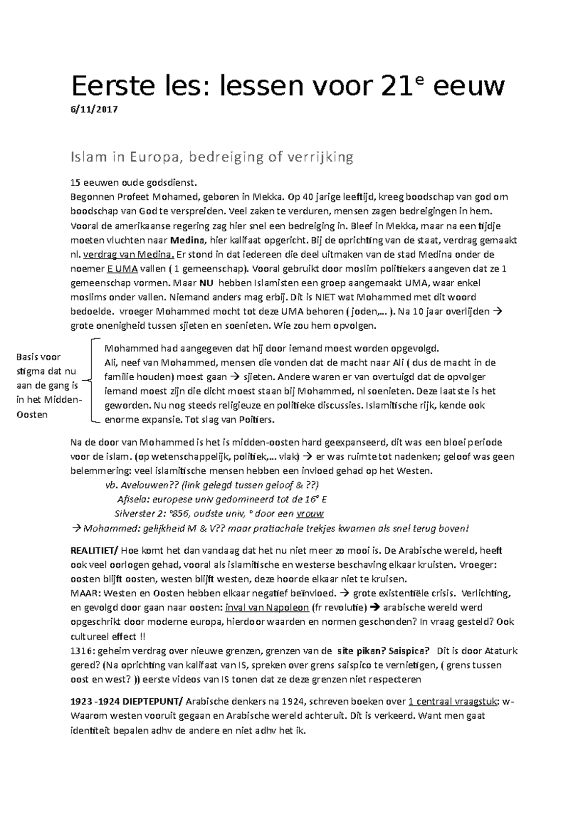 Eerste-les-1 - College-aantekeningen 1 - Eerste les: lessen voor 21e ...