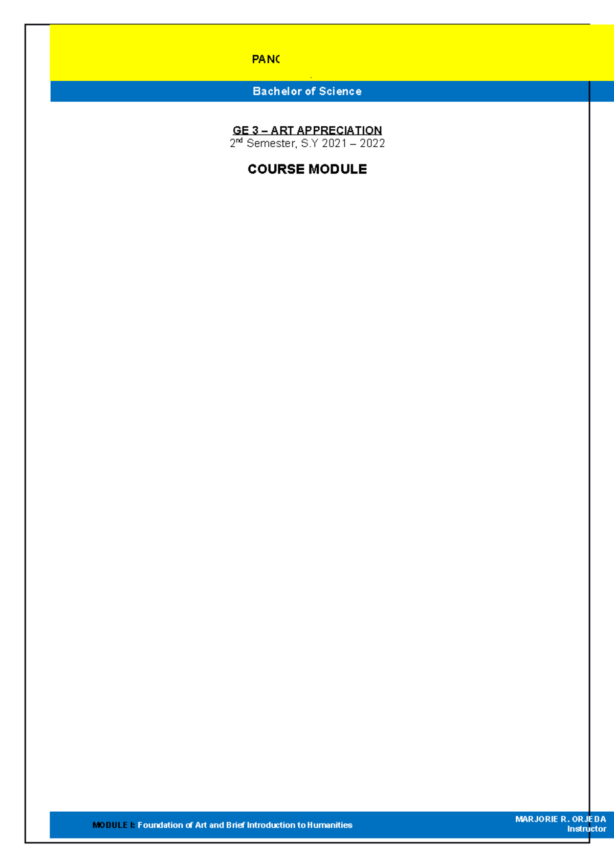 Study Guide 1 - 1 Bachelor of Science GE 3 – ART APPRECIATION 2 nd ...