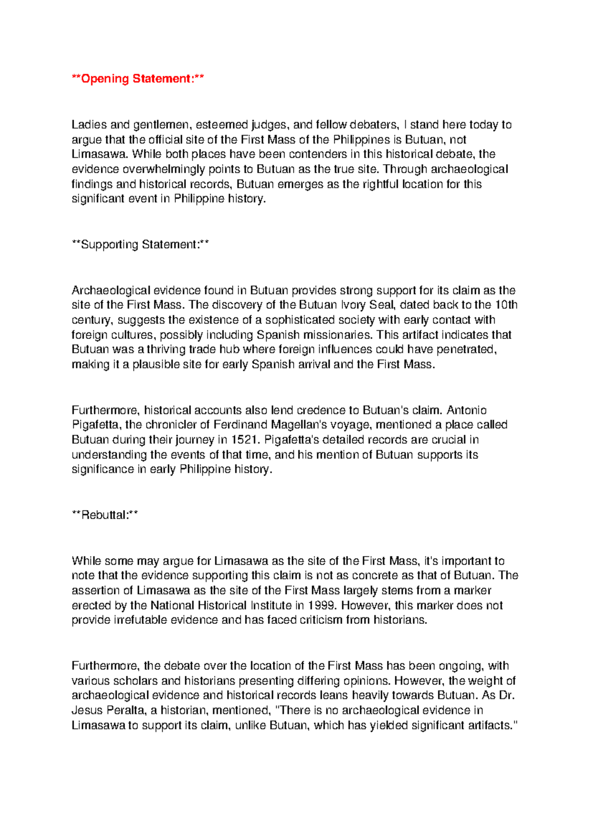 Debate - study this - Opening Statement: Ladies and gentlemen, esteemed ...