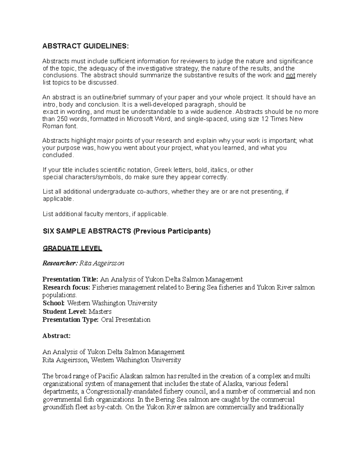 Abstract Guidelines and Samples - ABSTRACT GUIDELINES: Abstracts must ...