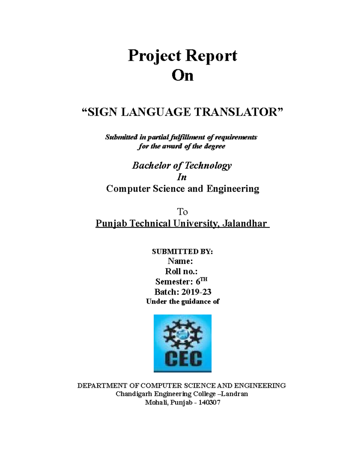 Project Report on sign language translator - Project Report On “SIGN ...