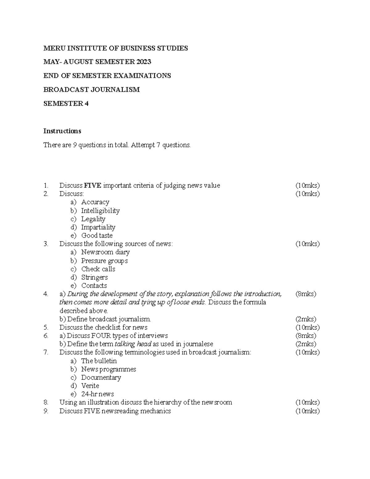 Broadcast Journalism SEM 4 - MERU INSTITUTE OF BUSINESS STUDIES MAY ...