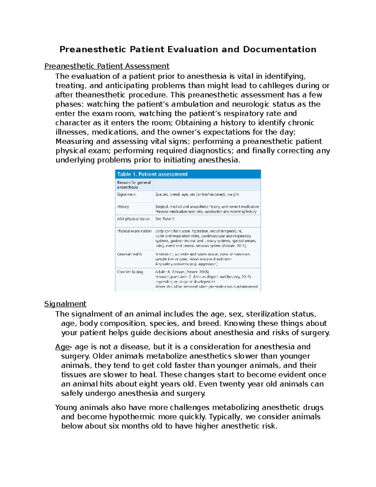 4- Preanesthetic Patient Evaluation and Documentation - VETT 1060 ...