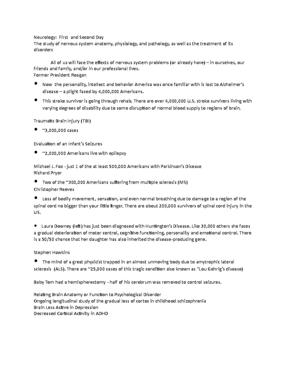 Anatomy and Physiology lecture notes on neurology - Neurology: First ...