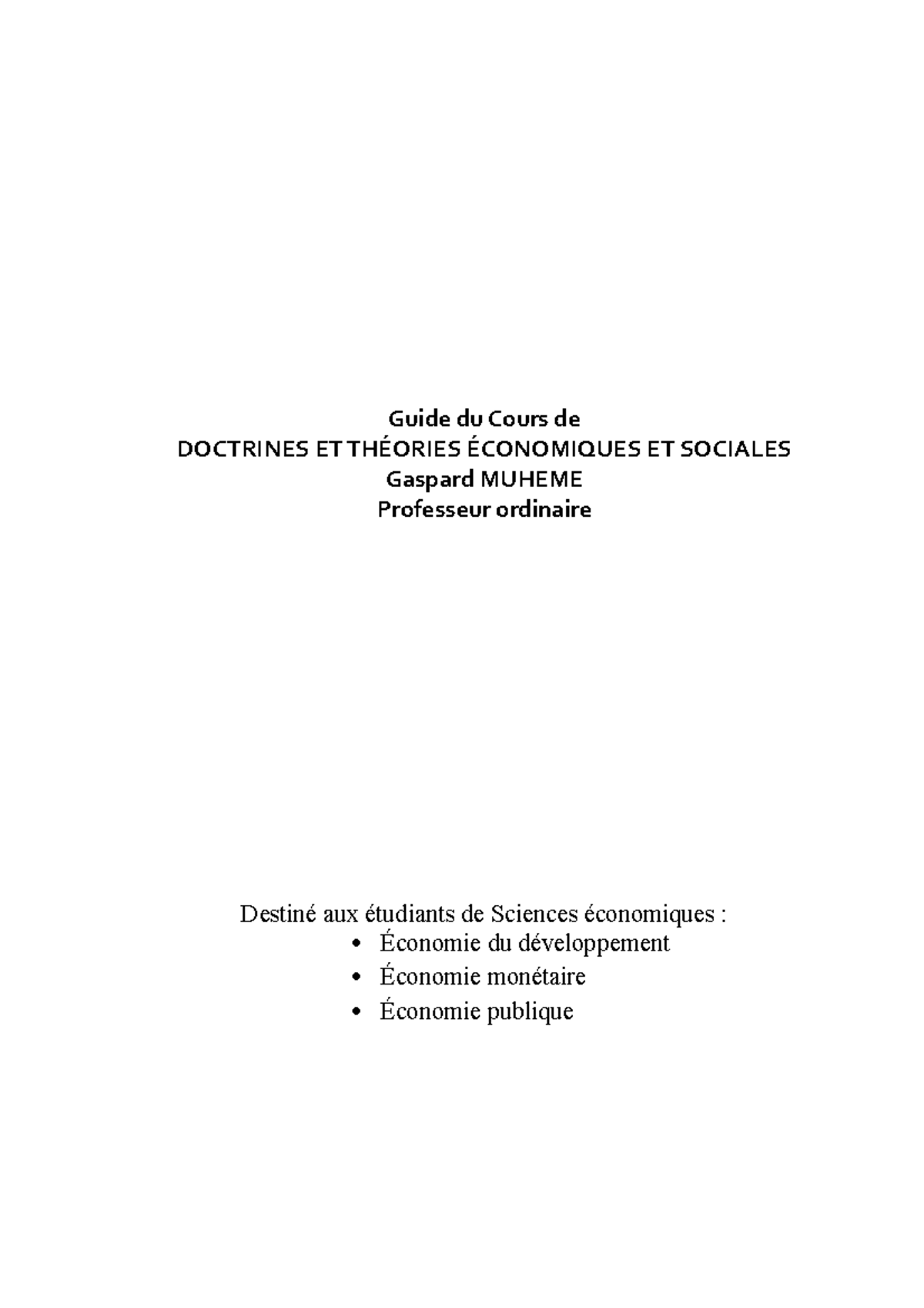 Doctrines ET Théories Économiques ET Sociales - Guide du Cours de ...