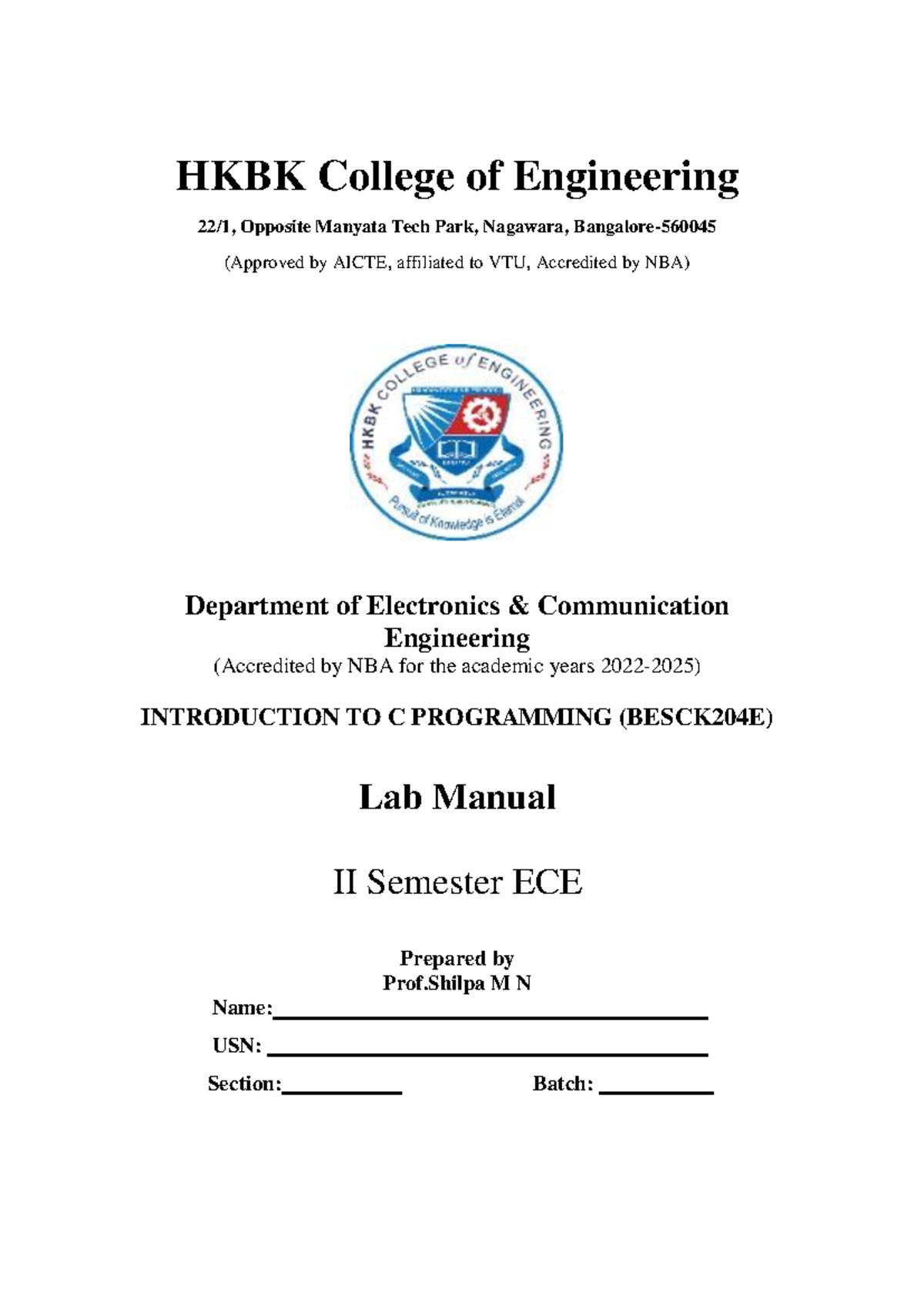 Ilide - Lab manual - HKBK College of Engineering 22/1, Opposite Manyata ...