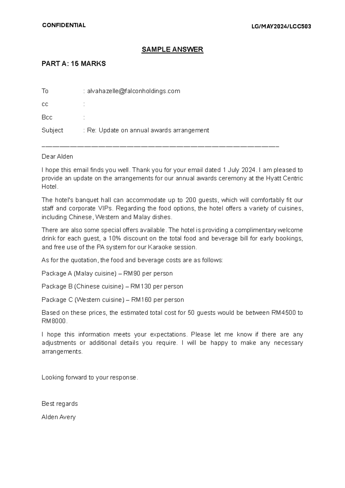 LCC503 Sample Answer Ui TM SBH - CONFIDENTIAL LG/MAY202 4 /LCC SAMPLE ...