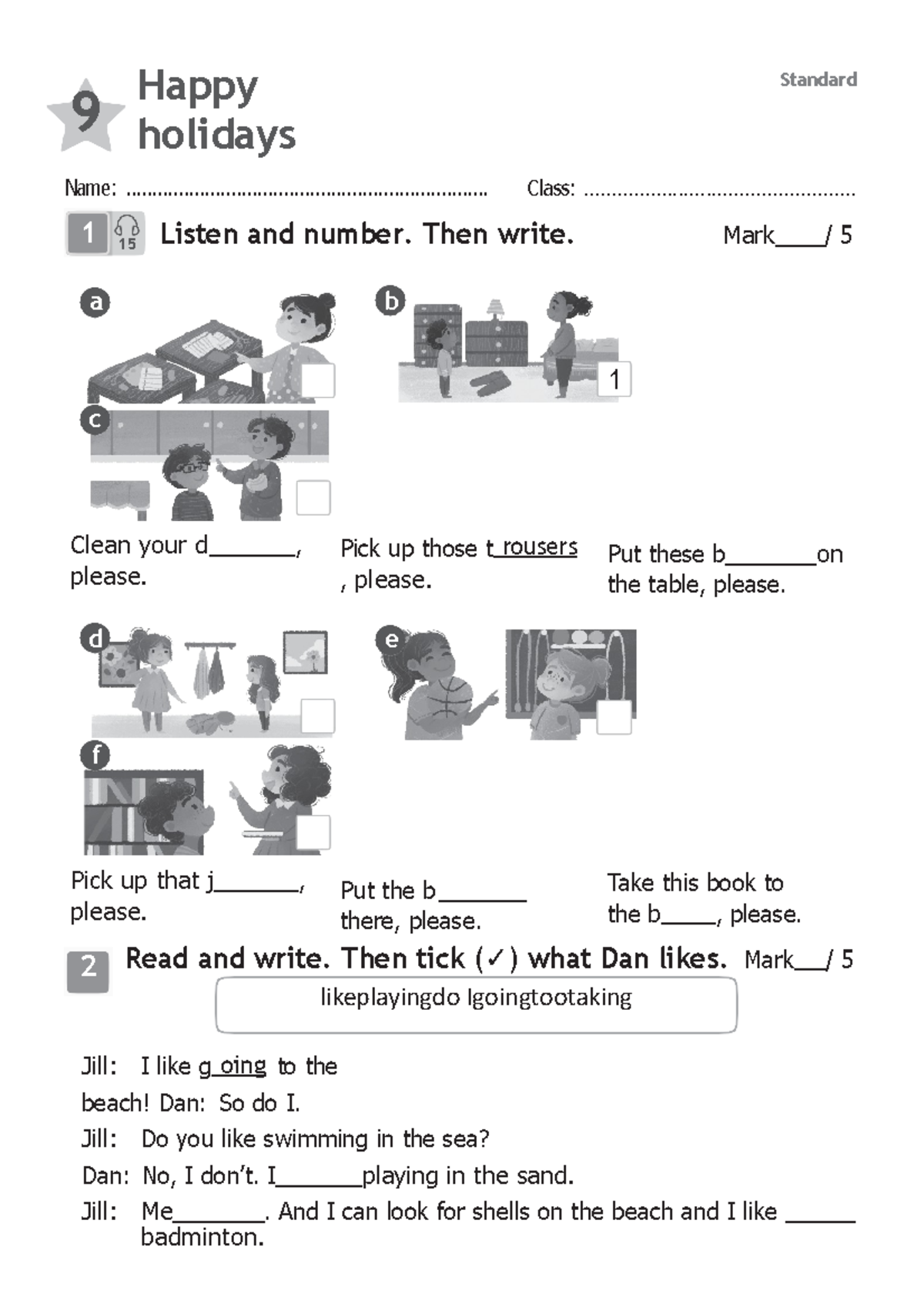 PU1-UT-U9S - PRÁCTICA - 9 115 a b 1 c d e f 2 likeplayingdo Igoingtootaking Happy holidays ...