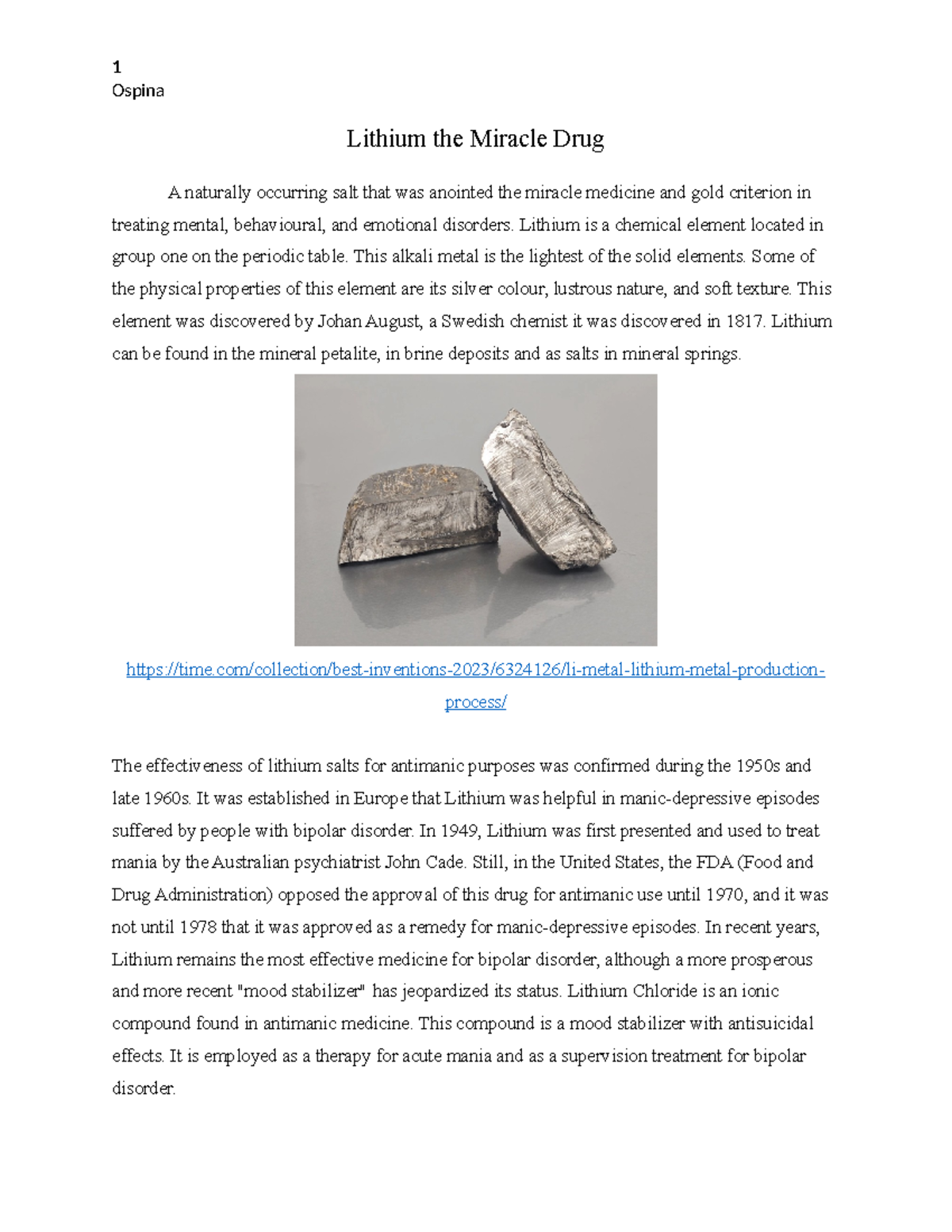 ISP Rough Draft - ISP report on Lithium and how it is used to treat ...