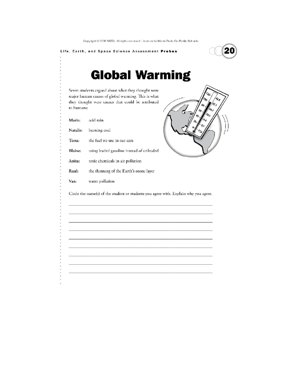 Formative Assessment Probe Global Warming - Studocu