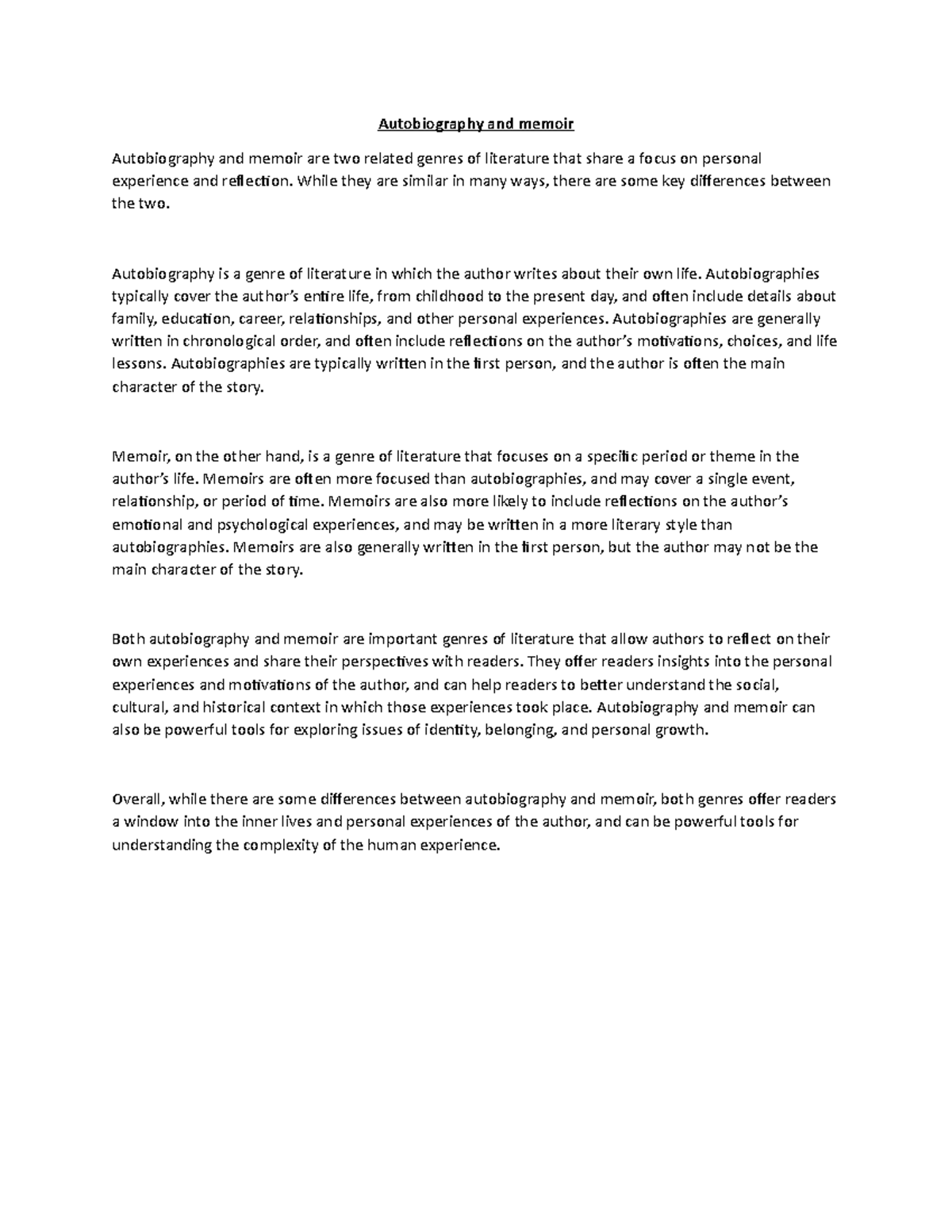 Autobiography and memoir - Autobiography and memoir Autobiography and ...