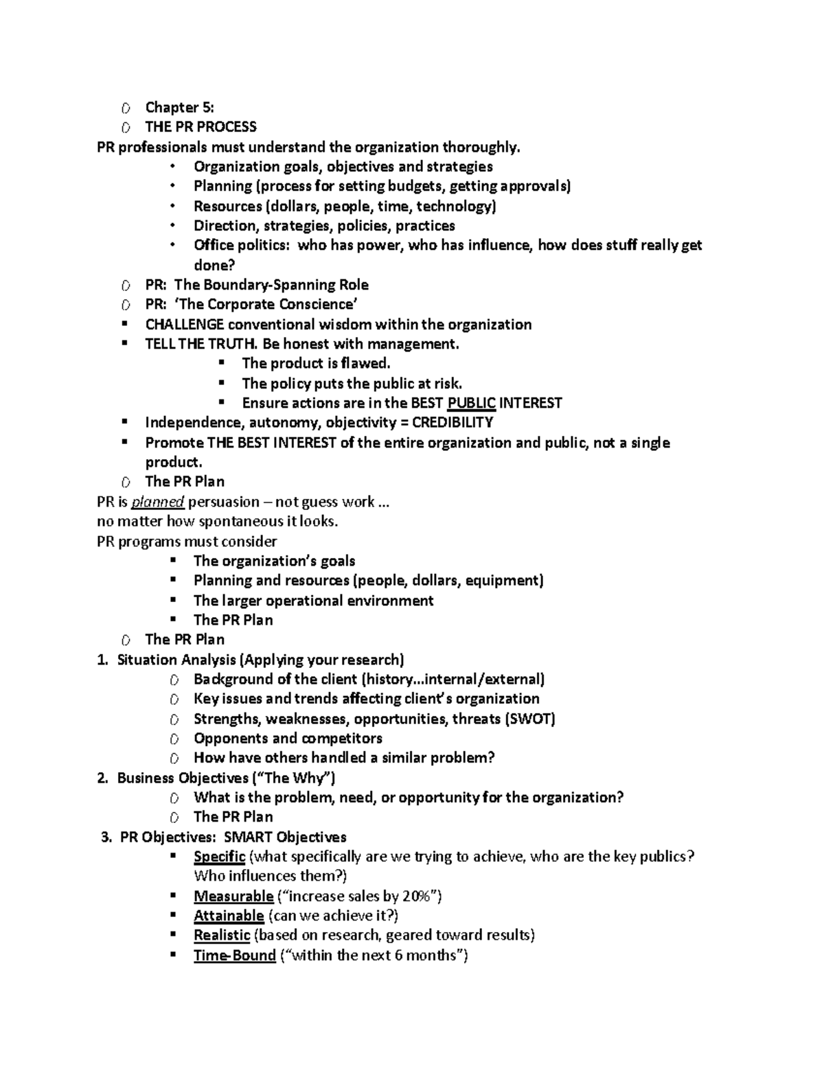 Lecture 6 - Smith - 0 Chapter 5: 0 THE PR PROCESS PR professionals must ...