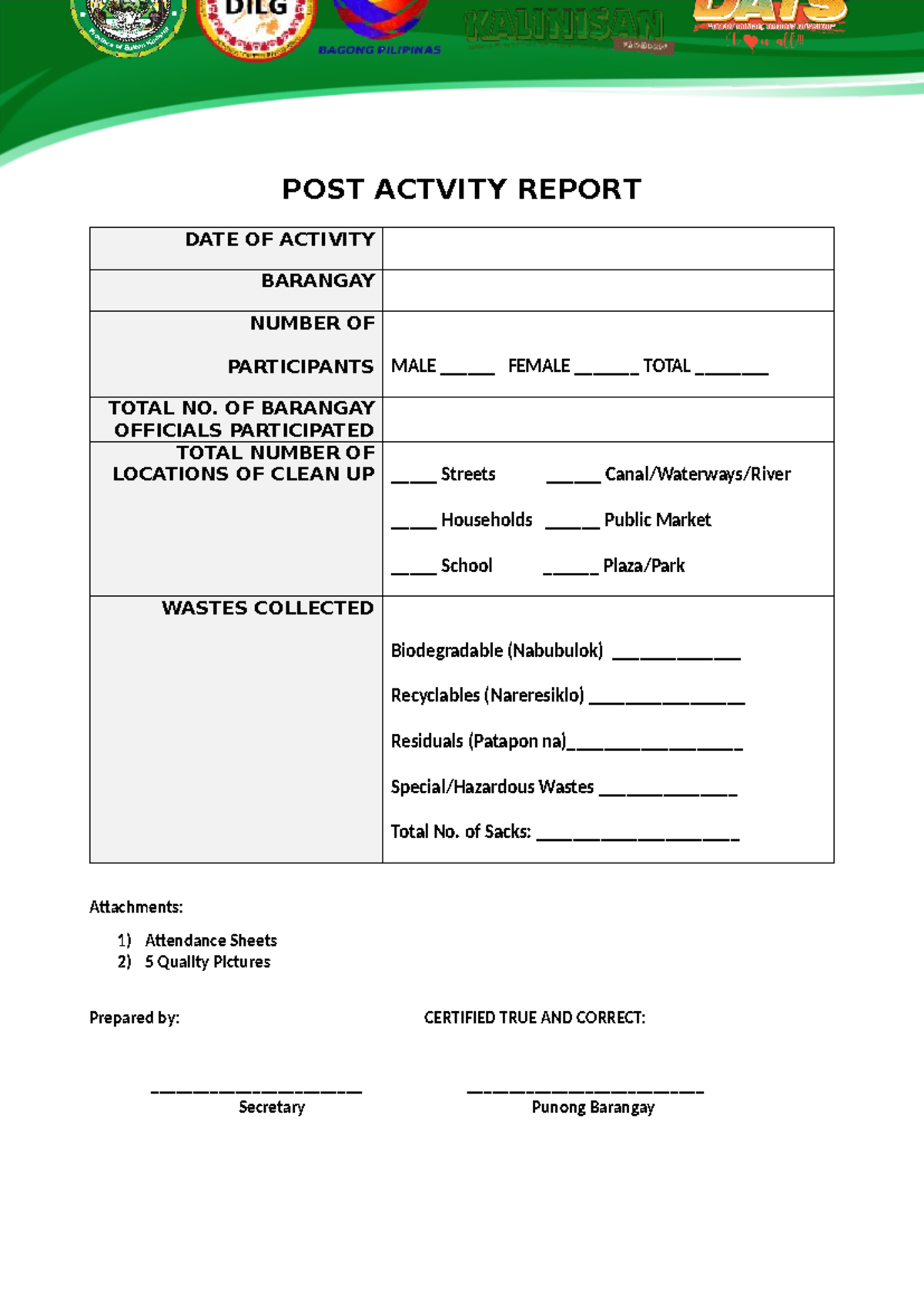 Barkada Challenge Data Report POST ACTVITY REPORT DATE OF ACTIVITY