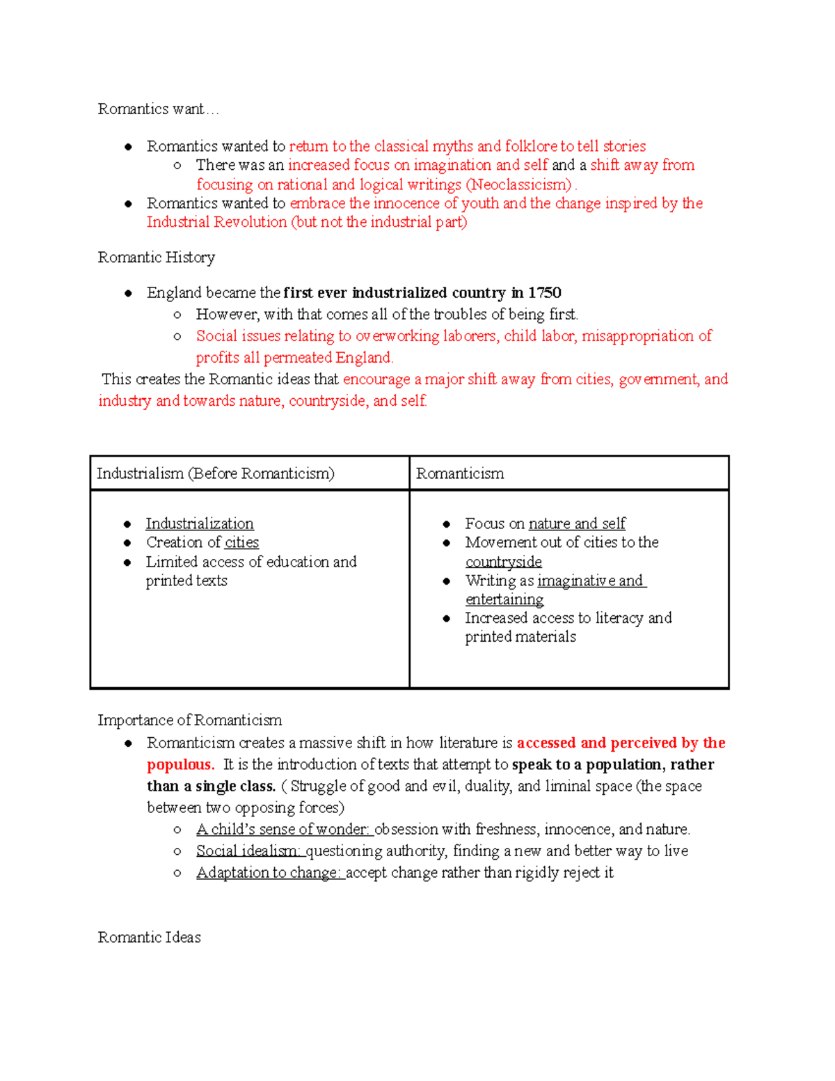Honors BRIT LIT STUDY GUIDE (ROMANTICS) - Romantics want... Romantics ...