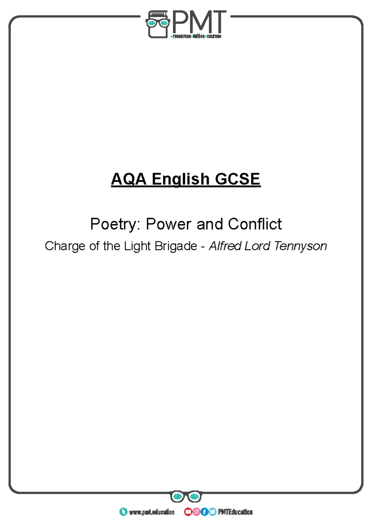 PMT P:C Cotlb - AQA English GCSE Poetry: Power and Conflict Charge of ...