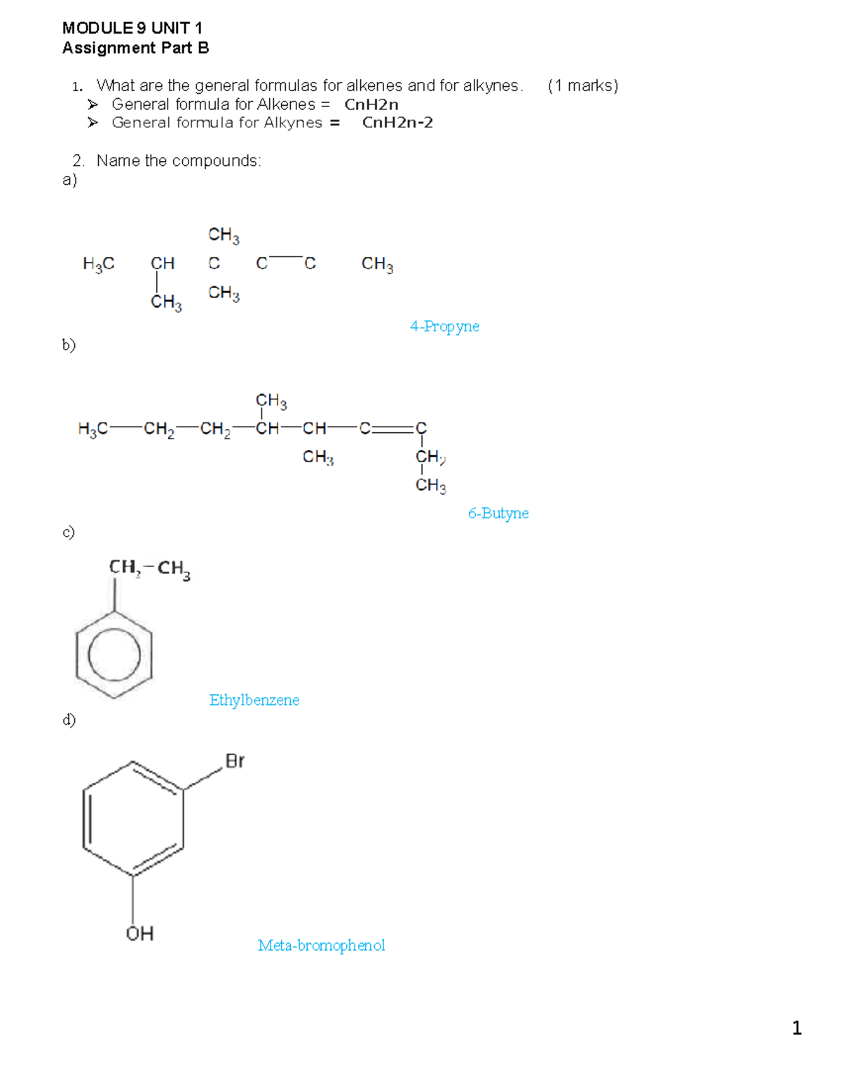 Module 9 Unit 1 Assignment B - MODULE 9 UNIT 1 Assignment Part B What are the general formulas ...