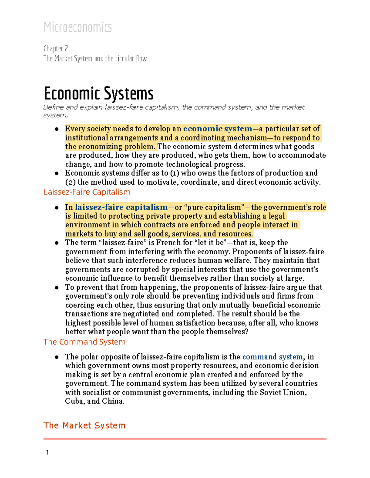 Chapter 2 The Market System and the Circular flow - Microeconomic ...