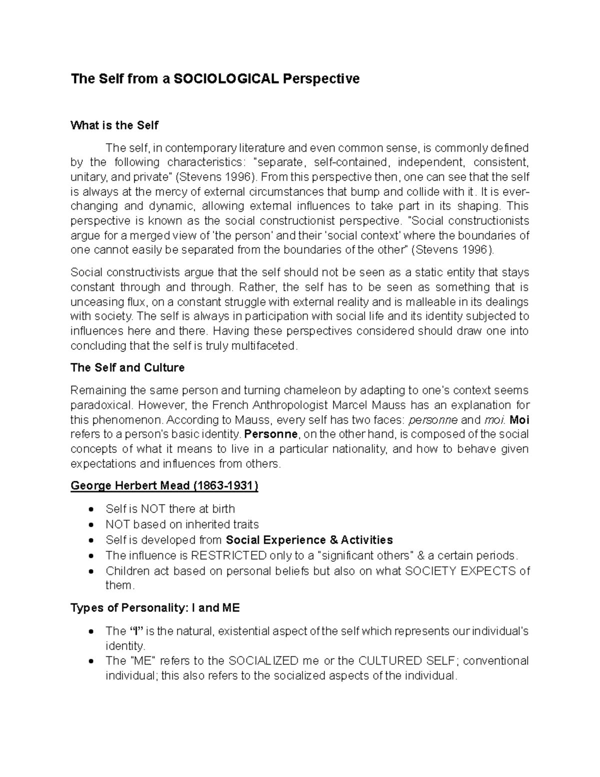 Understanding THE SELF Lesson 2 4 - The Self from a SOCIOLOGICAL ...